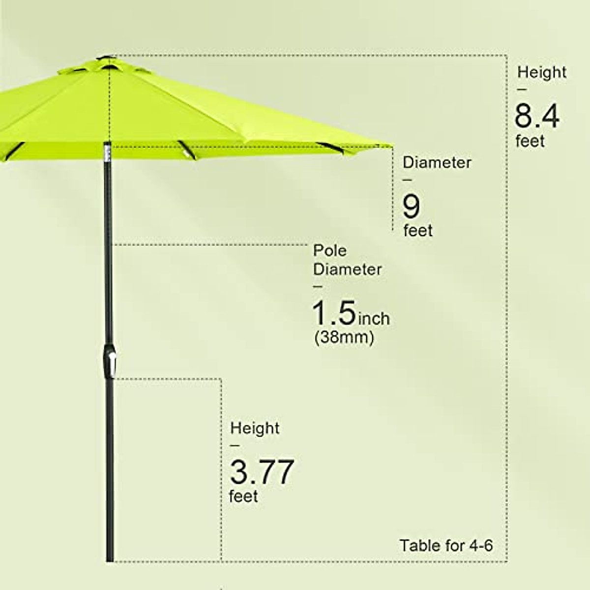 Tempera 9' Outdoor Market Patio Table Umbrella with Push Button Tilt and Crank,Large Sun Umbrella with Sturdy Pole&Fade resistant canopy,Easy to set,Apple Green