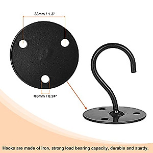 MECCANIXITY Ceiling Hooks Wall Mounted 55mm Round Plate Iron for Hanging Chandeliers Plants (Black, Pack of 2)