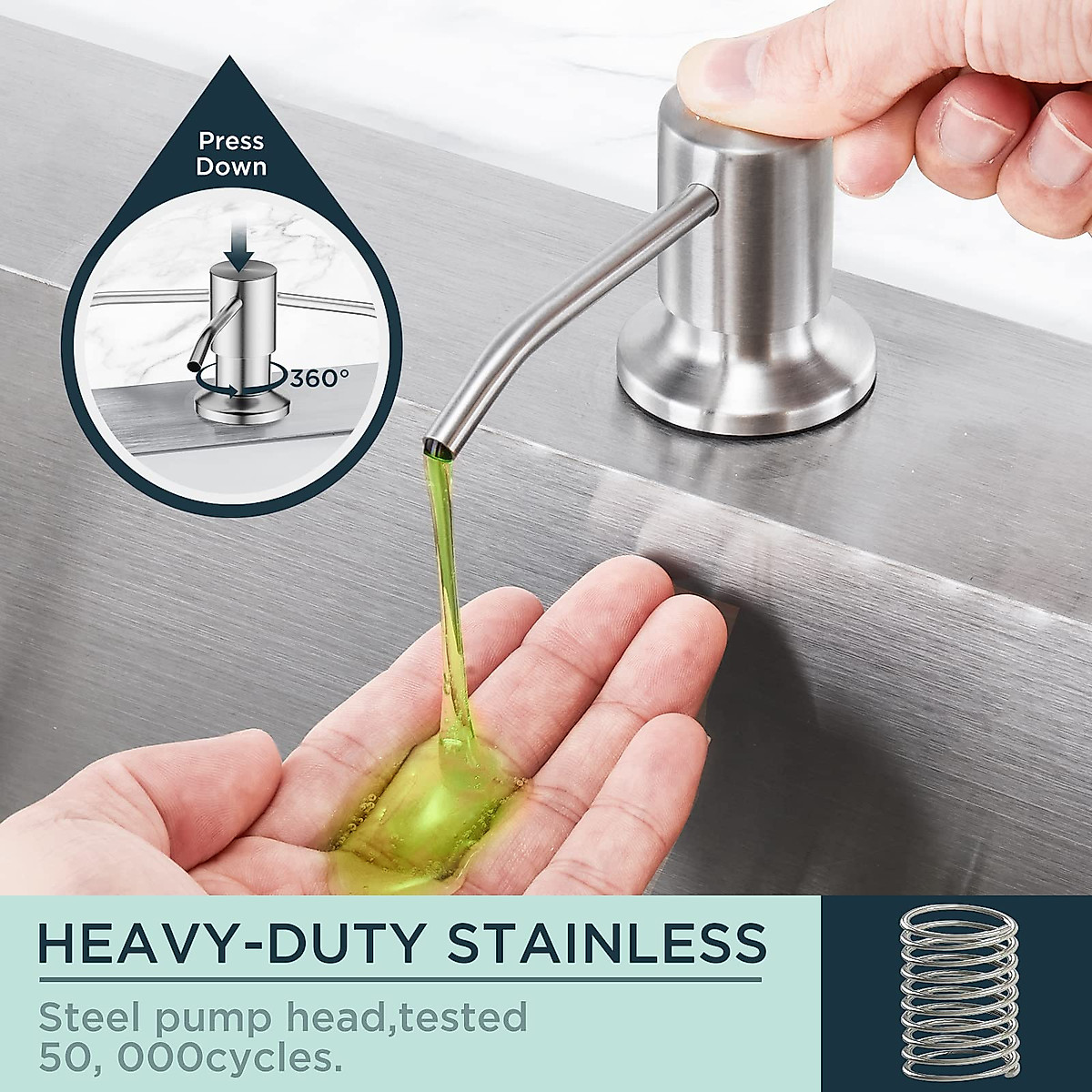 FORIOUS Soap Dispenser for Kitchen Sink, Built in Sink Soap Dispenser, Countertop Soap Dispenser with 500ML/18OZ Bottle, Lotion Dispenser for Kitchen Sink Built in Refill from The Top, Brushed Nickel