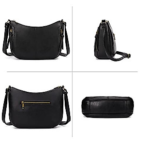KL928 Small Crossbody Bag for women, Soft PU Leather Shoulder Handbag, Two Front Zipper Pocket Saddle Bag Purse Black