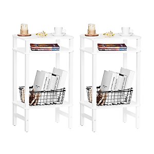 YUFAM 28in Tall Side Tables Set of 2, 3 Tier Small end tables for small spaces, narrow entryway tables with Storage, entrance tables for front door, Wooden frame, for Living Room, Bedroom, Hall, White