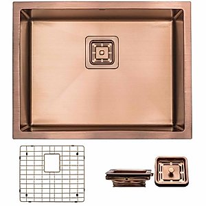 Strictly Sinks 23 Inch Undermount Kitchen Sink – Copper Single Bowl 16 Gauge Stainless Steel Bar Prep Kitchen Sink Scratch & Stain Resistant – With Square Disposal Adapter & Bottom Grid