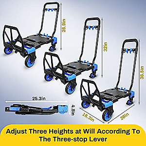 Hand Trucks Heavy Duty Foldable 400LB Load Carrying,Convertible Hand Cart with Retractable Handle,Collapsible Hand Truck with 4 Rubber Wheels, for Luggage/Travel/Personal/Mobile/Office Use.