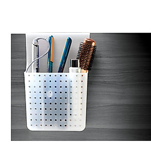 Madesmart Over Door Hair Tool Organizer for Straighteners, Curling Irons, and Brushes, Hanging Bathroom Storage Hair Tool Holder, Frost