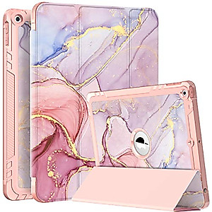 PIXIU Compatible with Pad 9.7 inch Case with Pencil Holder,pad 6th /5th Generation Cases,Full Body Protective Folio Leather Smart case Cover with Wake/Sleep Feature (Purple Marble)