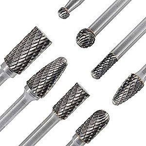 Carbide Burr Set 8pcs JESTUOUS 1/4 Inch Shank Diameter Double Cut Rotary Files Metal Grinding Polishing Carving Tool Drill Bits for Die Grinder Kits