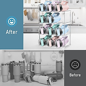 【Upgraded Larger】Water Bottle Organizer for Stanley 40 oz Tumbler with Handle, Stanley Cup Organizer for Cabinet, Kitchen Organizers and Storage for Stanley Cup Accessories, Tumbler Mug Cup Hold 12
