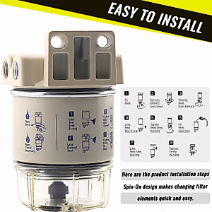 BARTOO R12T Fuel Water Separator Marine,10 Micron Fuel Filter Marine Parts Replace S3240 120AT NPT ZG1/4-19 Fit 3/8-inch NPT Outboard Motor