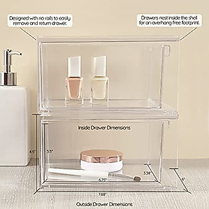 STORi Audrey Stackable Clear Bin Plastic Organizer Single Drawer | 4.5-Inches Tall | Organize Cosmetics and Beauty Supplies on a Vanity | Made in USA