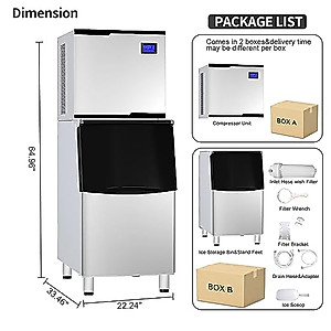 XPW Commercial Ice Maker Machine - 550LBS/24H with 350LBS Bin 1200W Ultra Strong Compressor, Stainless Steel Construction Fully Automatic Operation Perfect for Bar Restaurants and Business