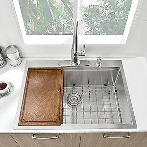 33-inch Drop in Kitchen Sink Workstation, BoomHoze 33x19 Topmount Drop-in Kitchen Sink 16 Gauge Stainless Steel Kitchen Sink Handmade Single Bowl Deep Kitchen Sink with Cutting Board