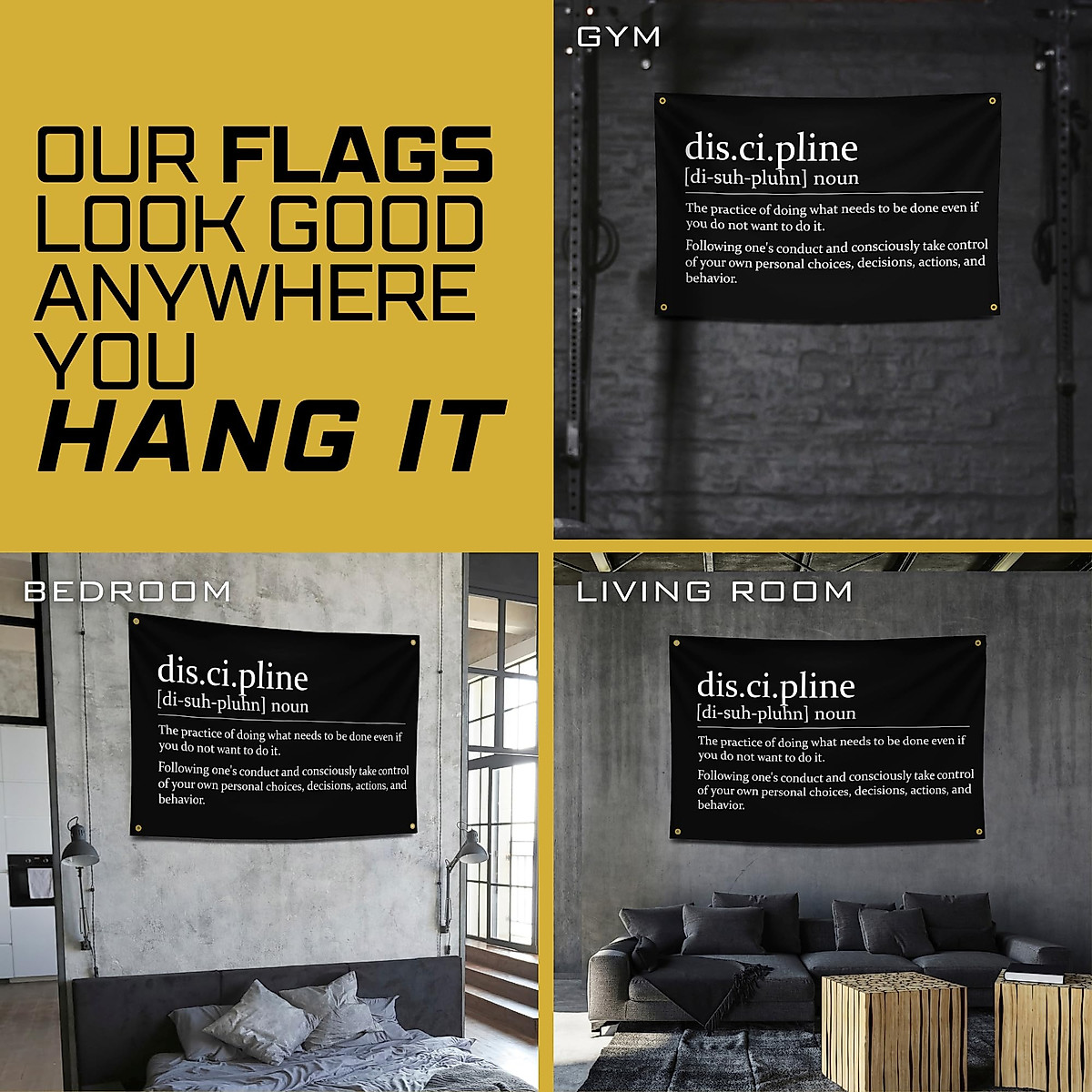 Gold Trident Discipline Motivational Gym Banner - Inspire Your Workout with this Banner - Perfect Fitness Wall Decor for Gym, Dorm - Stay Motivated with Cool Motivation Art - 3x5 Feet