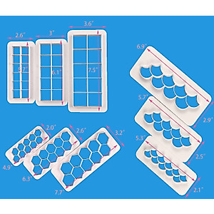 Runhiskii 9 Pieces Cake Mold Cookie Fondant Cutters, Geometric Biscuit Cutters for Birthday Cake Cupcake Decorating, Square & Hexagon Cookie Cutters, Mermaid Cake Fish Scale Fondant Cutters