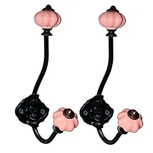 ElecNova Coat Hooks-Vintage Ceramic Iron Pumpkin Hooks Wall Hooks for Coat Jewelry Hat Scarf Home Decoration-2 Pack