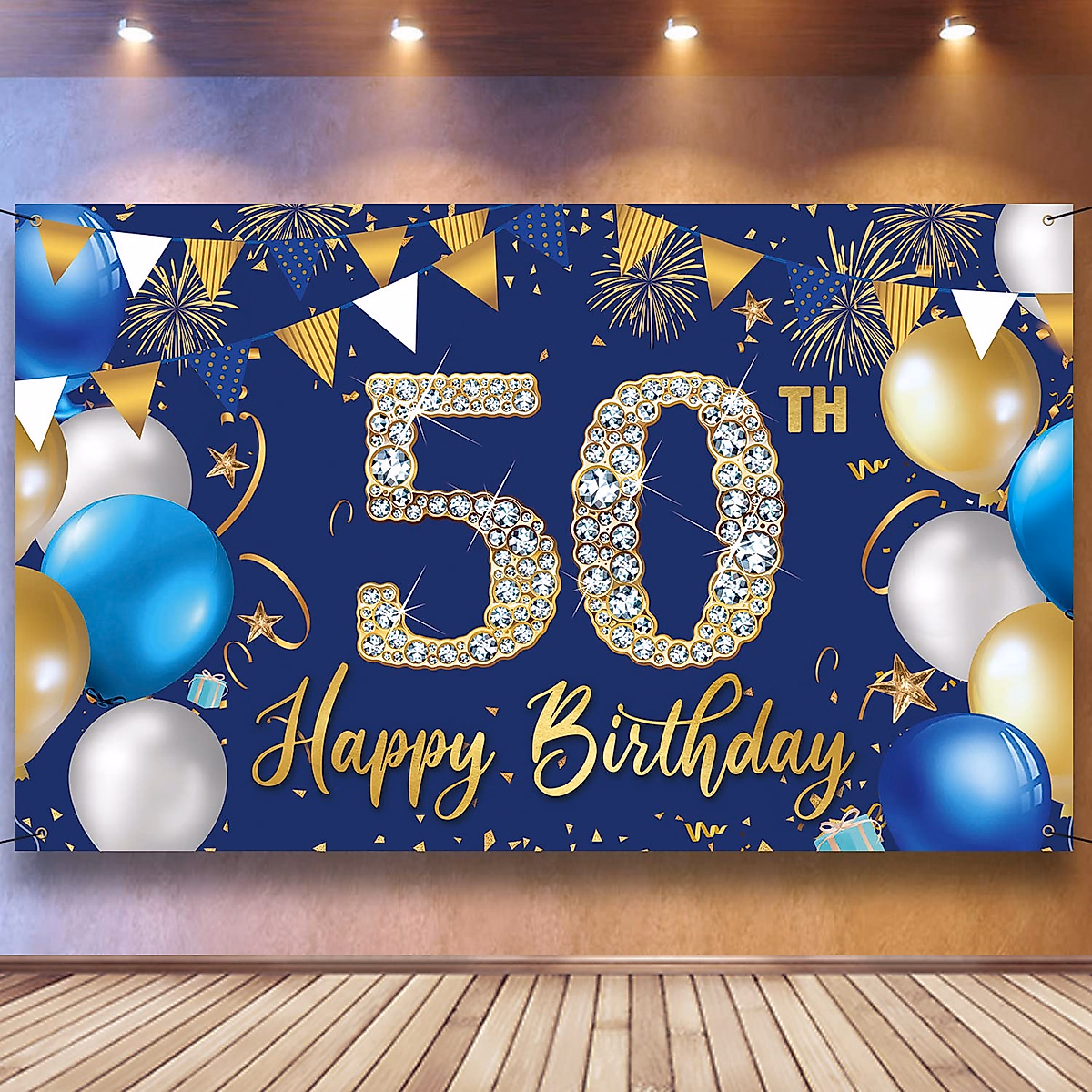 50th Birthday Decorations Backdrop for Men, Happy 50th Birthday Decorations Men, Blue Birthday Photography Background, 50 Year Old Birthday Party Sign Poster Photo Props Fabric 6.1ft x 3.6ft PHXEY