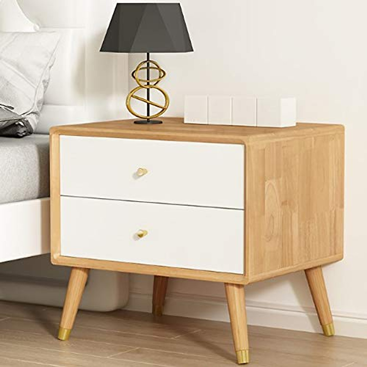 ZHAOLEI Solid Wood Bedside Storage Cabinet, Simple and Double Drawer Design Bedside Table