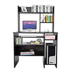 36 inches Office Desk,Computer Desk with Bookshelf,Writing Study Table with Bookshelves Study Desk,Office Desk, Gaming Desk,Modern Steel Frame Compact Wood Desk for Home Office (Black)