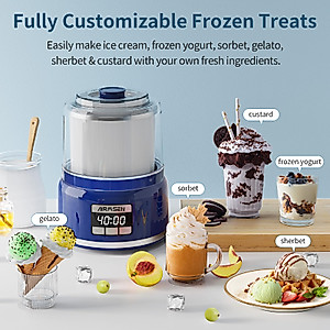 AIRMSEN Ice Cream Maker, 2.1-Quart Automatic Ice Cream Machine with LED Screen and Timer for Gelato Milkshakes Sorbet, Double-Insulated Freezer Bowl, Compact Size, Perfect for Family (Blue, Large)