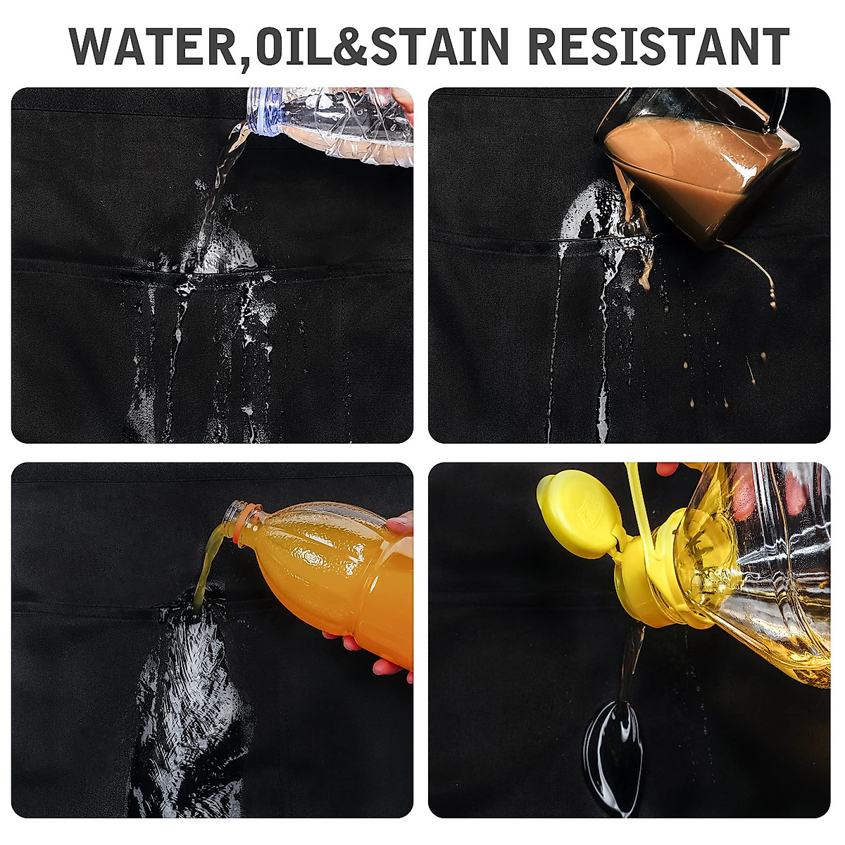 BOHARERS 4 Pack Waitress Aprons with 3 Pockets - Server Aprons for Waiter, Extra Long Straps Short Black Apron