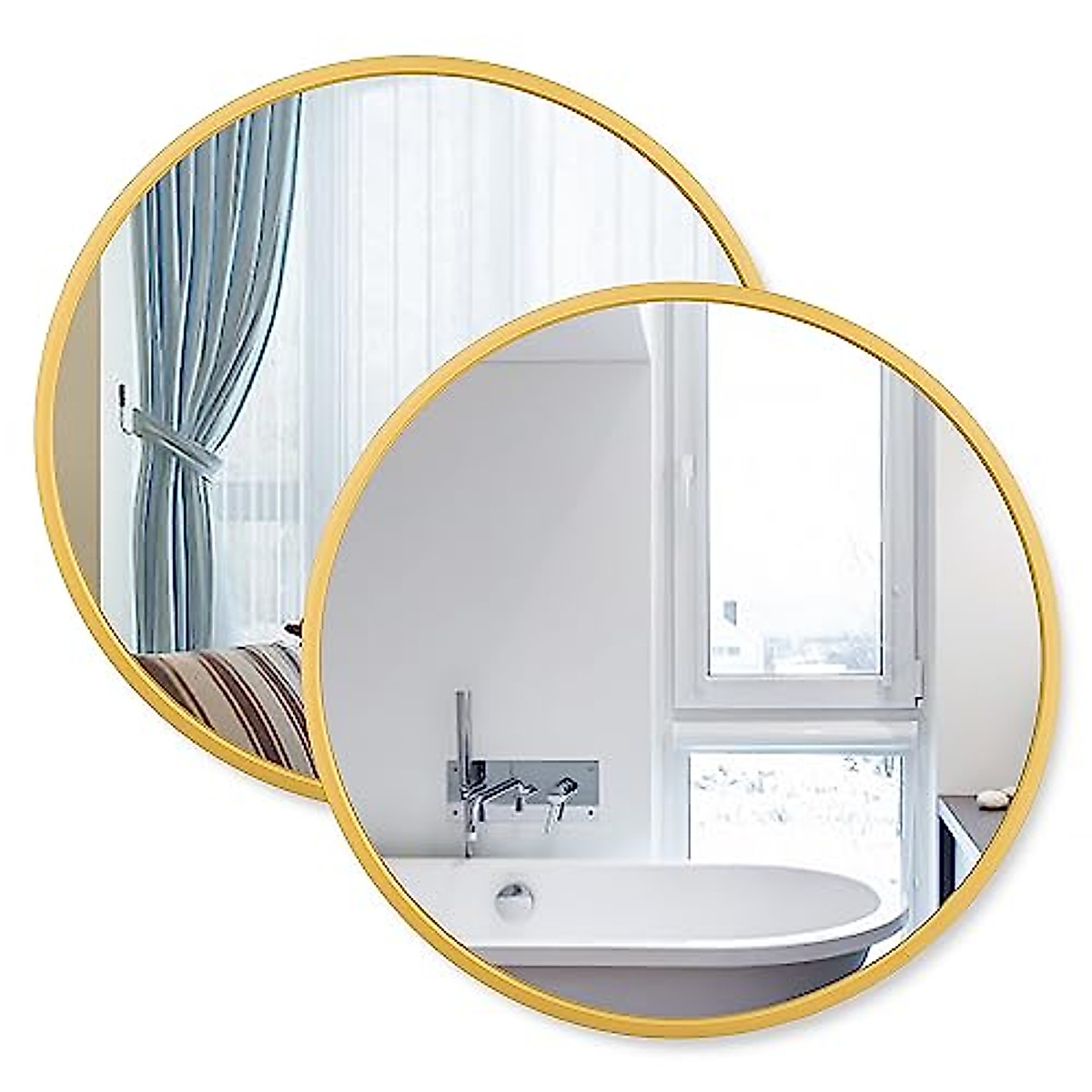 SCWF-GZ 2 Packs of 12" Round Mirror Circle Wall Mounted Hanging or Against Wall Metal Frame Dressing Make-up Mirrors for Entryway Bedroom Bathroom Living Room 12 inch Gold Small