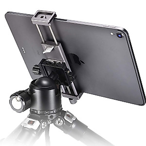 SHINEWEE Metal iPad Holder for Tripod Mount, 1/4" Screw, Acra/RRS Rail Plate Mounts, Fits iPad 1 2 3 4 5 Mini Air Pro,Universal Tablet iPad Clamp Holder Tripod Adapter