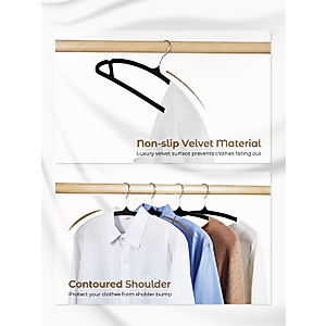 HOUSE DAY Black Velvet Hangers 20 Pack, Luxury Felt Hangers Non Slip Clothes Hangers, Space Saving Black Hanger Heavy Duty Coat Hanger, No Shoulder Bump Focked Hanger with 360° Swivel Hook for Closet