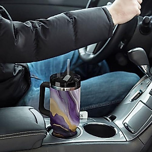 SEHANY Purple Marble 40 Oz Tumbler with Lid and Straw, Double Vacuum Stainless Steel Insulated Sports Water Bottle Cup Holder Friendly Leak-Proof Travel Coffee Cup for Iced Drink