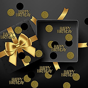 Glitter Gold Happy Birthday Party Confetti for Table Black and Gold Round Paper Confetti Circle Dots Confetti for Birthday Wedding Anniversary Party Decorations,220CT
