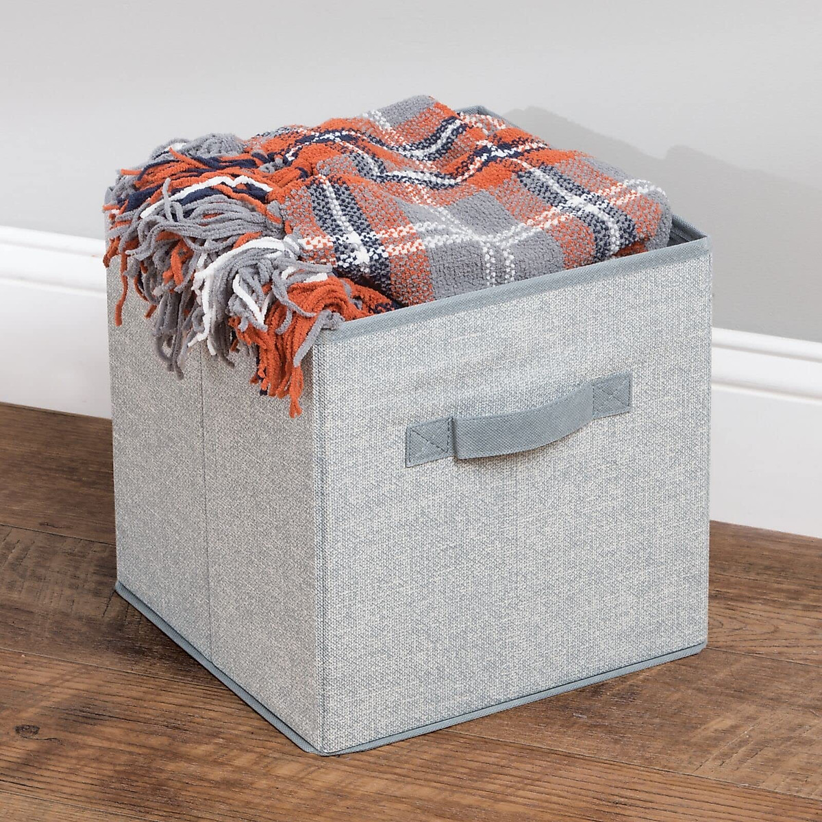 mDesign Small Fabric Collapsible Organizer Cube Bin Box with Front Handle for Cube Furniture Units, Closet or Bedroom Storage, Holds Clothing, Linens, Accessories - Lido Collection - 2 Pack - Gray