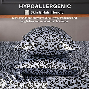 UDEAL King Sheet Set Satin Sheets and Pillowcase Sets Silky Soft Cooling Bed Sheets Set Deep Pocket Luxury Cheetah Print Breathable Sheet 90 GSM (4 Piece, Grey Leopard)