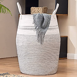 Fiona's magic Extra Large Laundry Hamper Basket, 105L Woven Tall Clothes Hamper with Long Handle for Storage Blanket, Toys and Dirty Cothes in Bedroom and Living Room, Christmas Gift, White