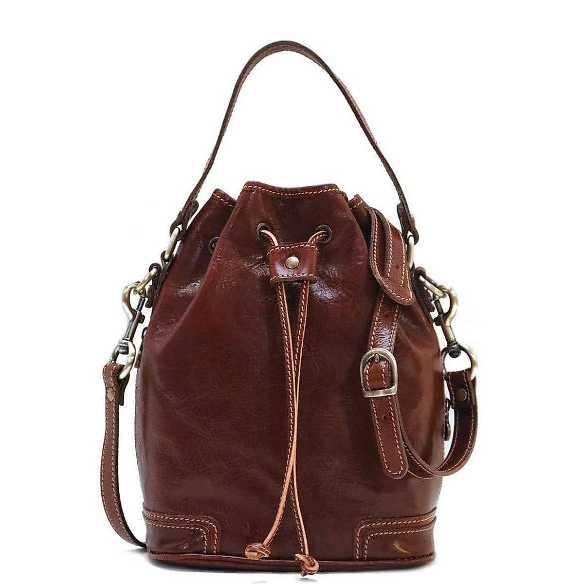 Floto Ciabatta Leather Satchel Bucket Bag