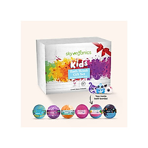 Sky Organics - Kids Bath Bomb Gift Set, Bath Bombs with Surprise Kids Bath Toys Inside - Epsom Salt, Fizz, Fun Colors - Natural, Vegan & Cruelty Free - Kids Skin Care & Self Care - 6 Scents