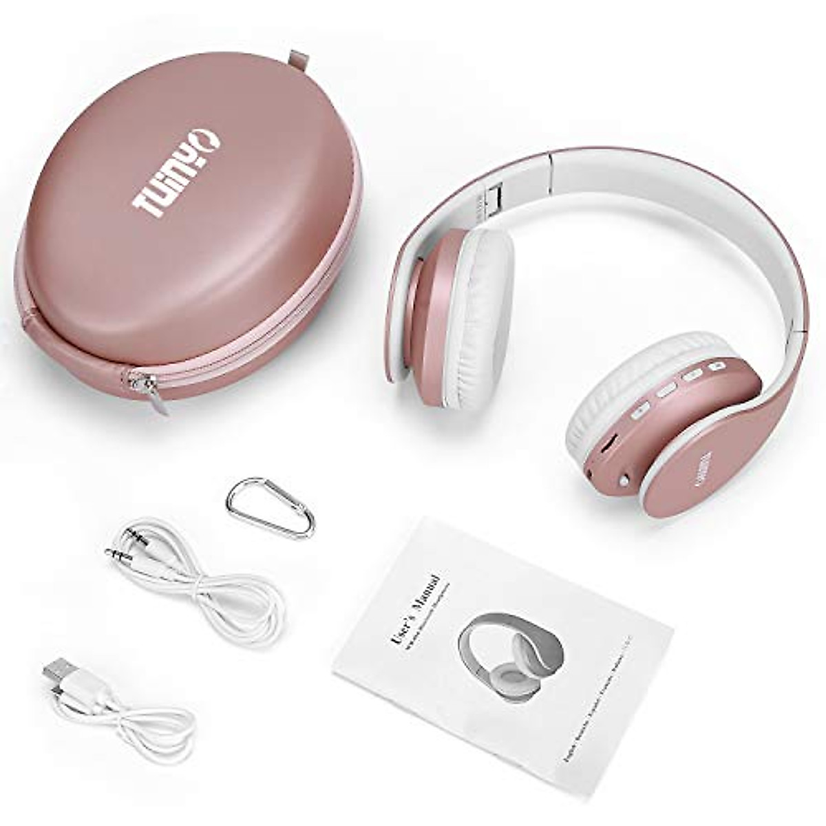 TUINYO Wireless Headphones Over Ear, Bluetooth Headphones with Microphone, Foldable Stereo Wireless Headset-Rose Gold
