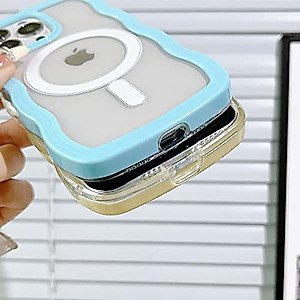 Yeddabox Compatible for iPhone 14 Pro Case with Magsafe, Wave Magnetic Phone Case Cute Water Ripple Candy Colors Frame Shockproof for iPhone 14 Pro Phone Case for Women 6.1 Inch - Light Blue