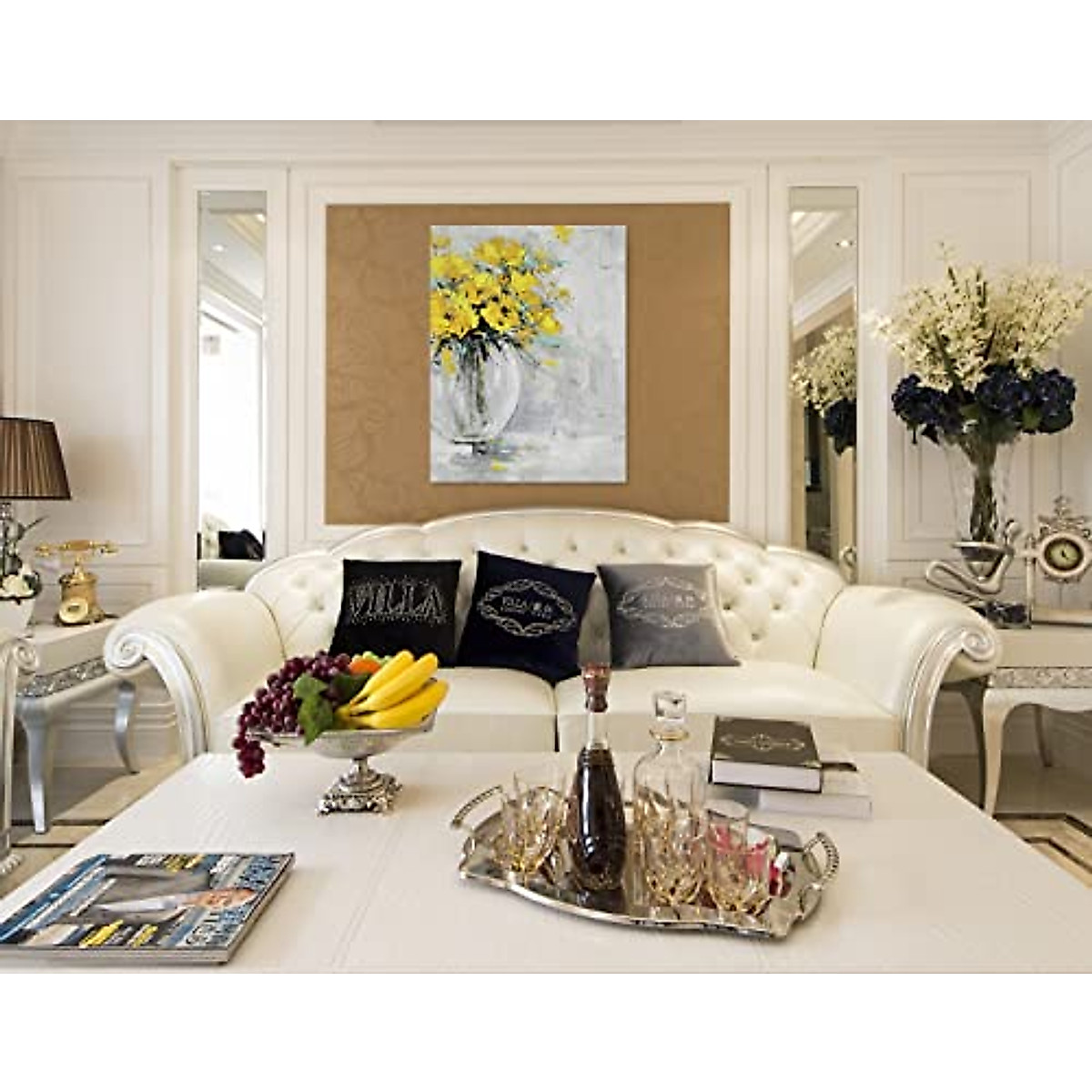 YHSKY ARTS Yellow Sun Flower in Vase Wall Arts - Hand Painted Still Life Canvas Oil Paintings - Modern Botanical Pictures for Living Room Bedroom Bathroom Decor