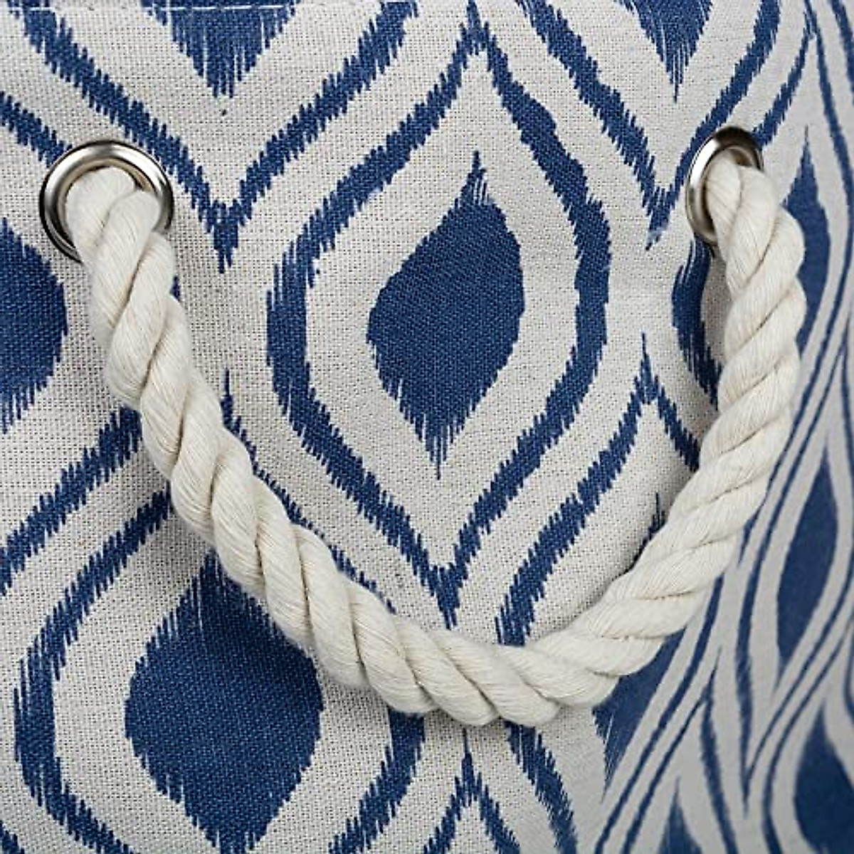 DII Polyester Container with Handles, Ikat Storage Bin, Large Round, French Blue