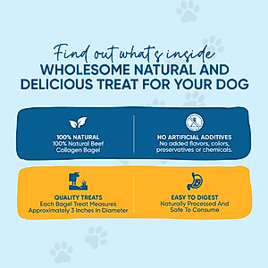 123 Treats Beef Collagen Bagel - (3 inches - 6 Count) Peanut Butter Flavor Dog Chews, Natural High-Collagen Treats for Dogs, Long-Lasting Chew Rings for All Dog Sizes