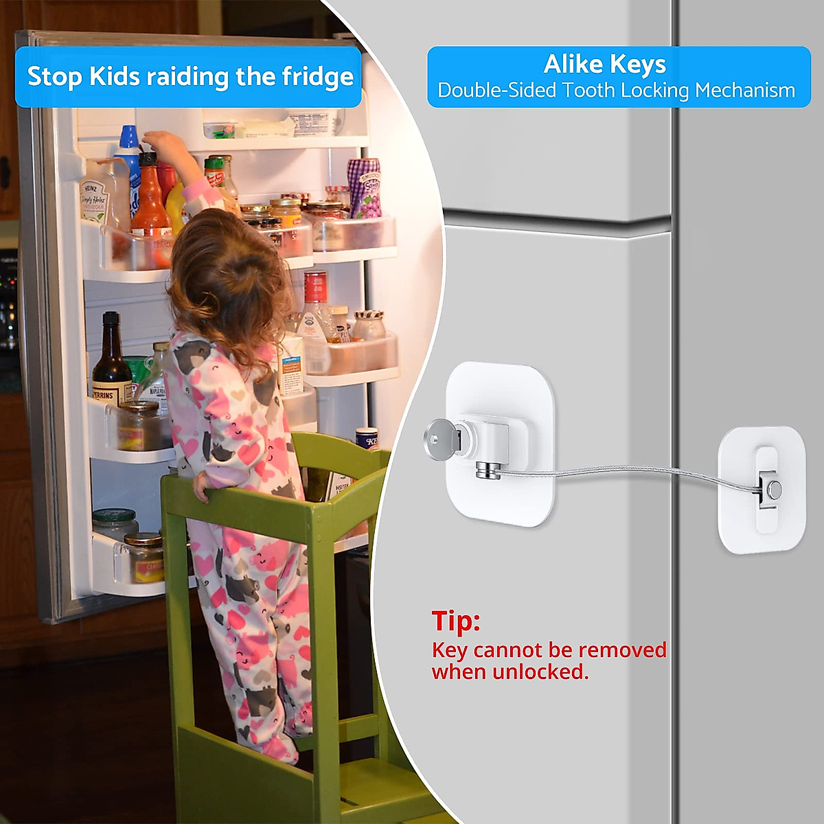 eSynic 4Pcs Fridge Lock Refrigerator Lock Fridge Locks for Adults Child Safety Locks Refrigerator Lock for Kids Fridge Child Locks with Keys Perfect for Fridge Freezers Cabinets etc