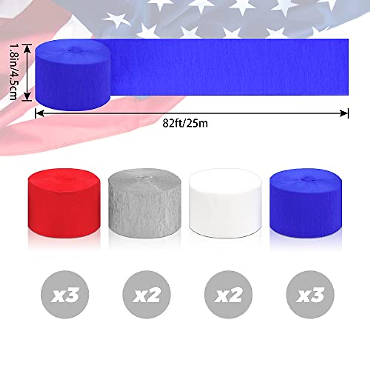 10 Rolls Patriotic Decorations Crepe Paper Streamers, 4th of July Streamers, 810-Feet Red White Blue Hanging Party Decoration, No Accidental Rips Crepe Paper for Independence Day Memorial