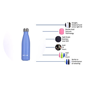 HOT-Chill Sports Water Bottle 12 oz Leak-Proof No Sweating BPA Free Reusable Vacuum Insulated Stainless Steel Water Bottles Double walled Coffee Thermos for women and Men Workout buddy. (Black)