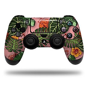 WraptorSkinz Vinyl Decal Skin Compatible with Sony PS4 Controller PlayStation 4 Original Slim and Pro Famingos and Flowers Pink (Controller NOT Included)