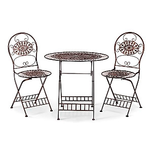 Alpine Corporation Indoor/Outdoor 3-Piece Oval Bistro Set Folding Table and Chairs Patio Seating, Bronze