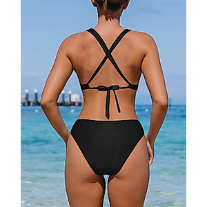 Roselychic Bikini Sets for Women Two Piece Swimsuit High Waisted Cutout Bathing Suits Solid V Neck Swimwear