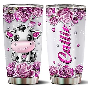 WONWIX Personalized Cow Cup Tumbler Funny Coffee Travel Mug Gifts For Women Cows Lovers Jewelry Birthday Christmas Valentine Mothers Day 20oz Stainless Steel Tumblers With Lids