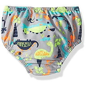 Swim Time Boys' Reusable Swim Diaper UPF 50+ with Side Snaps, Gray Dinosaur/Trees, Medium