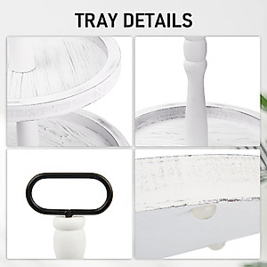 Rustic Tiered Serving Tray, Farmhouse Decorative Wooden Two Tiered Trays, Wooden 2 Tier Tray Stand for Table Kitchen Coffee Macaron Plate Cakes Dessert Fruit(Stand+Beeds)