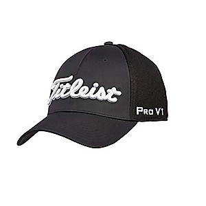 Titleist Men's Tour Sports Mesh Golf Hat, Black/White S/M