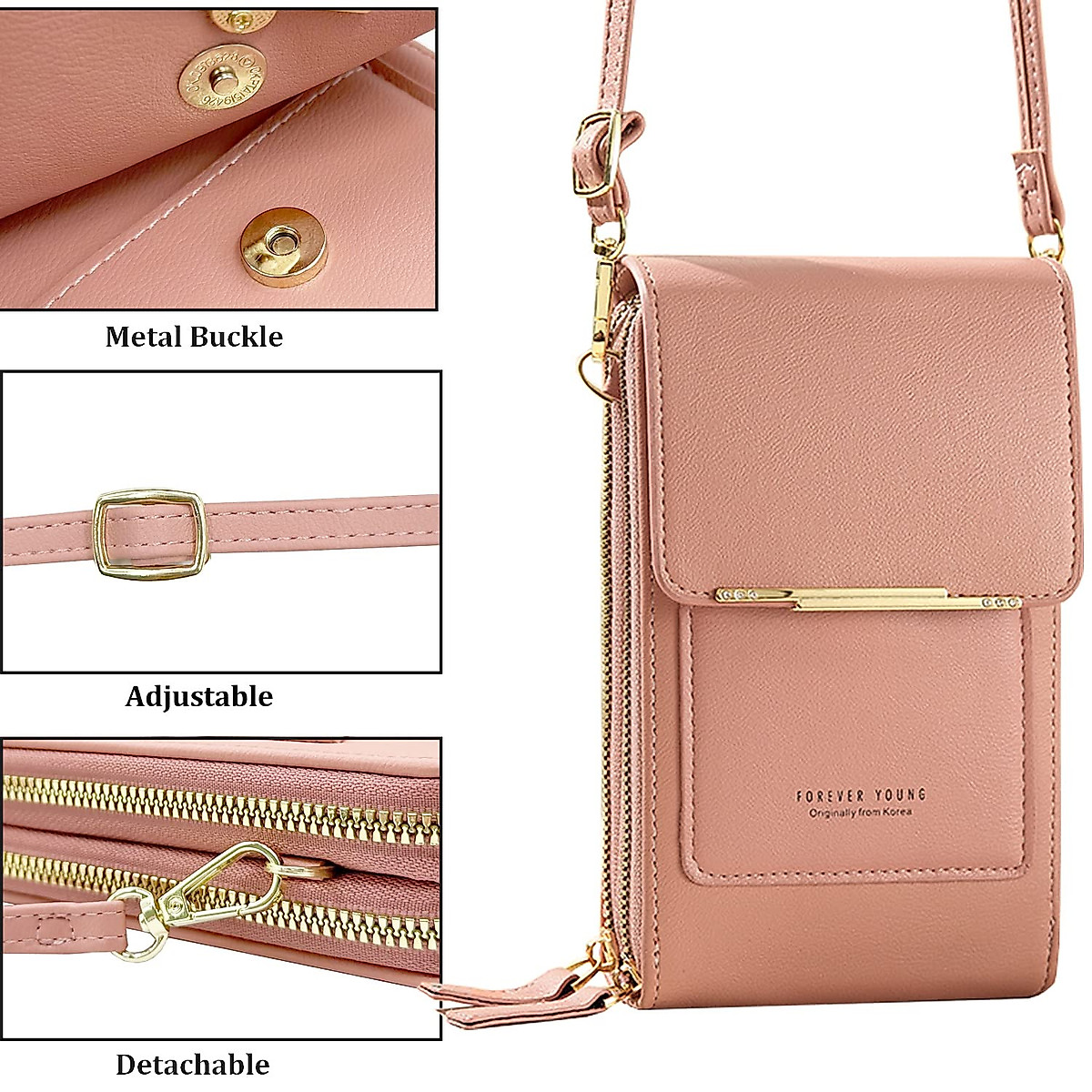 HOPSOOKEN Womens RIFD Small Crossbody Cell phone Purse Wallet Roomy Shoulder Bags (sblack)