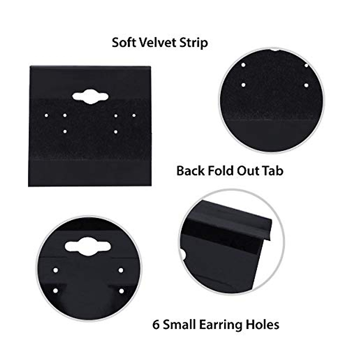 Super Z Outlet Black Velvet Plastic Display Cards for Earrings, Jewelry Accessories, 2" x 2" (100 Pk)